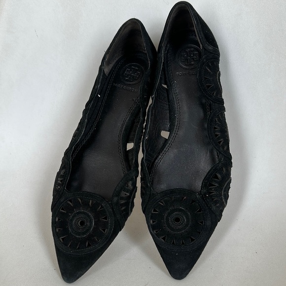 Tory Burch | Shoes | Tory Burch Womens Black Leyla Suede Laser Cut Flat ...